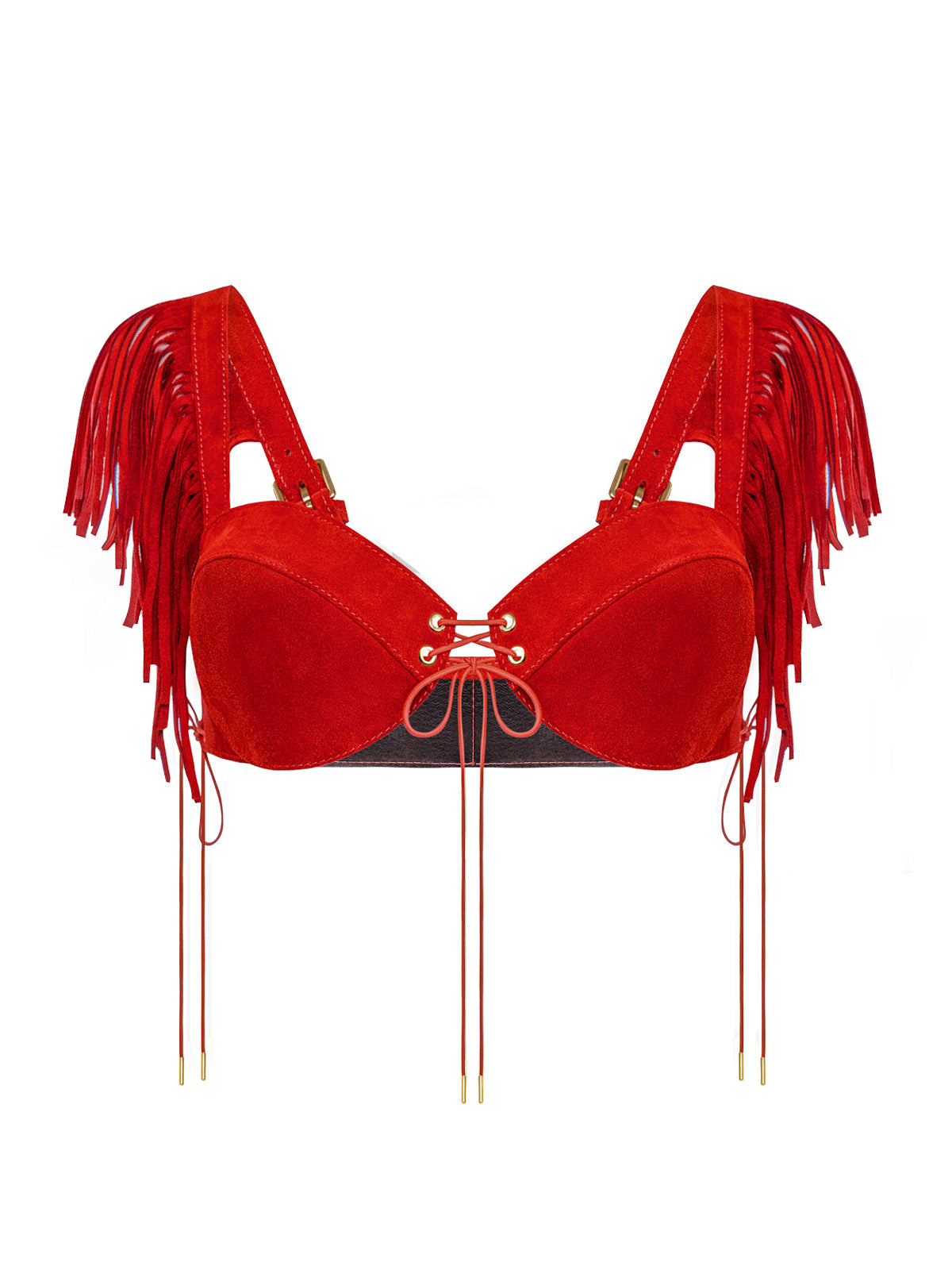 Rodeo Suede Leather Bra in Red